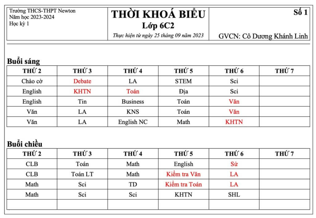 Tổng hợp TKB (Thời Khóa Biểu) 2023-2024 - Hội phụ huynh trường Newton - Kết nối và chia sẻ