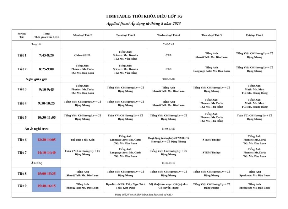Tổng hợp TKB (Thời Khóa Biểu) 2023-2024 - Hội phụ huynh trường Newton - Kết nối và chia sẻ